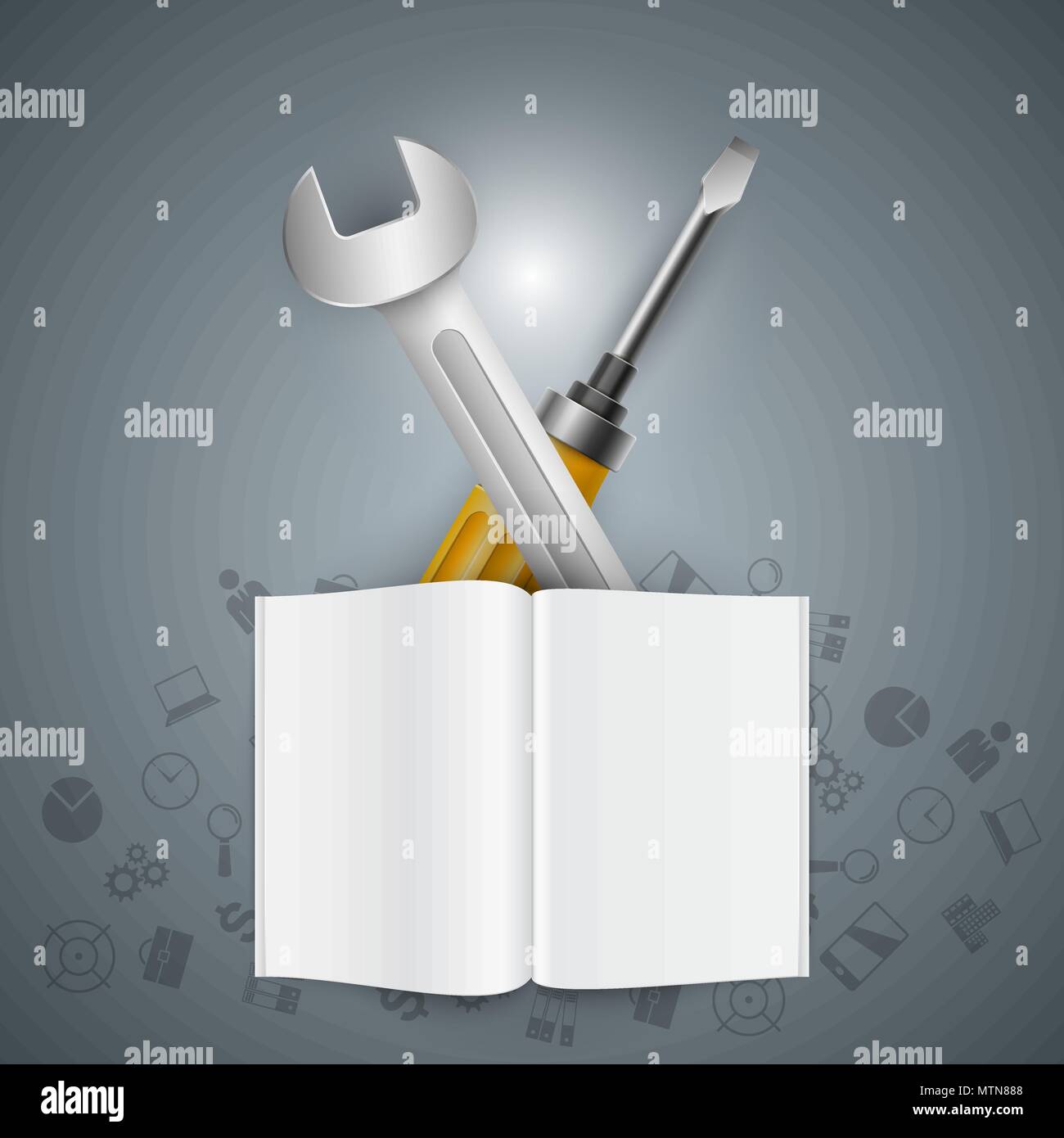 Realistic wrench, screwdriver and book icon Stock Vector Image & Art ...