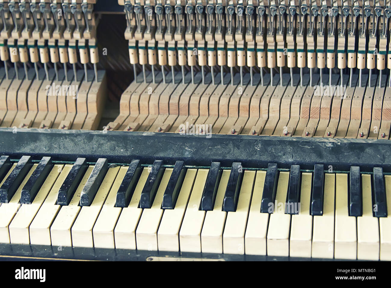 repair old piano, keys and hammers close-up, in disassembled form Stock ...