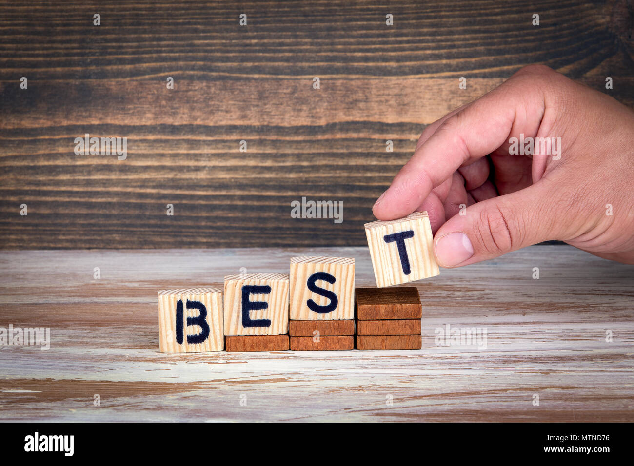 Best. Choice, practice or Service. Wooden letters on the office desk ...