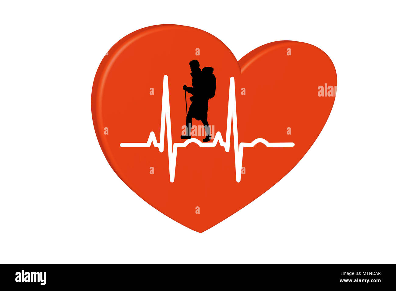Red heart on a white background. Pulse rate chart. Electrocardiogram ...