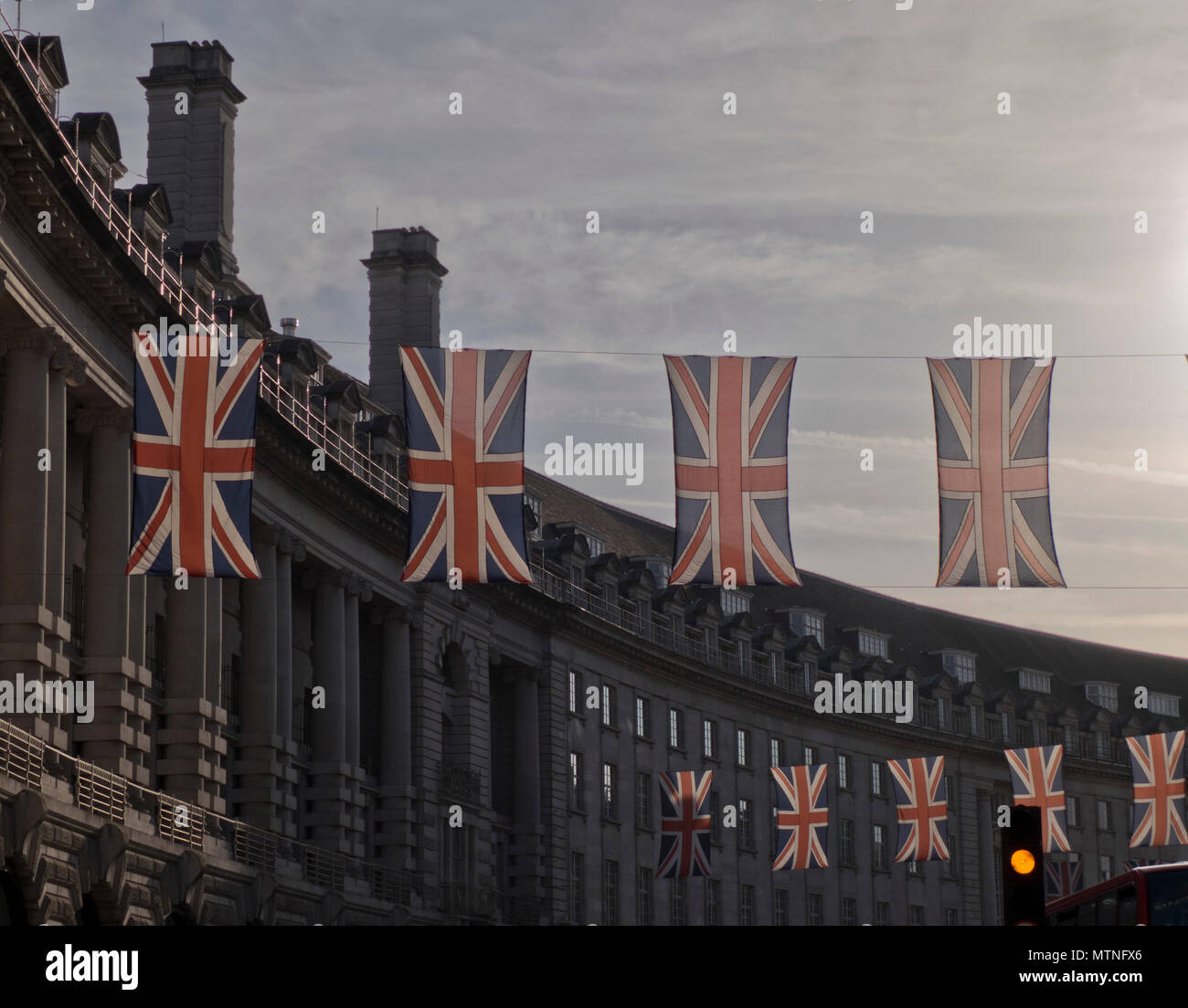 Union Jack British flags hanging over Regent's Street in London,England ...