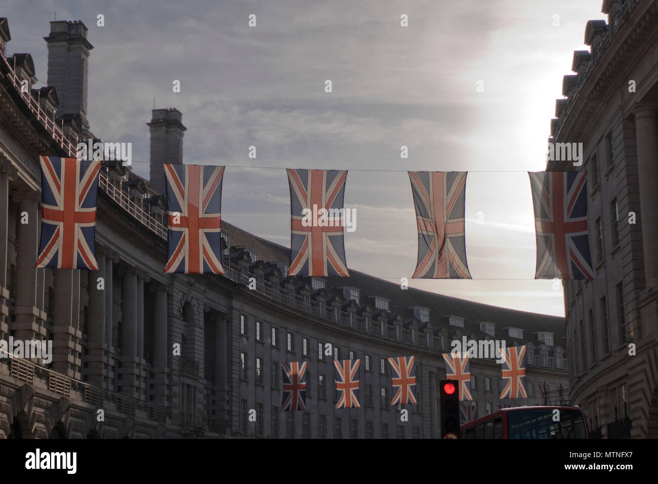 Union Jack British flags hanging over Regent's Street in London,England ...