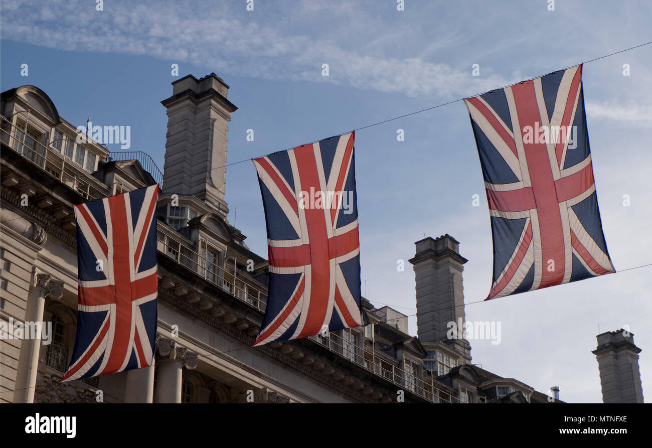 Union Jack British flags hanging over Regent's Street in London,England ...