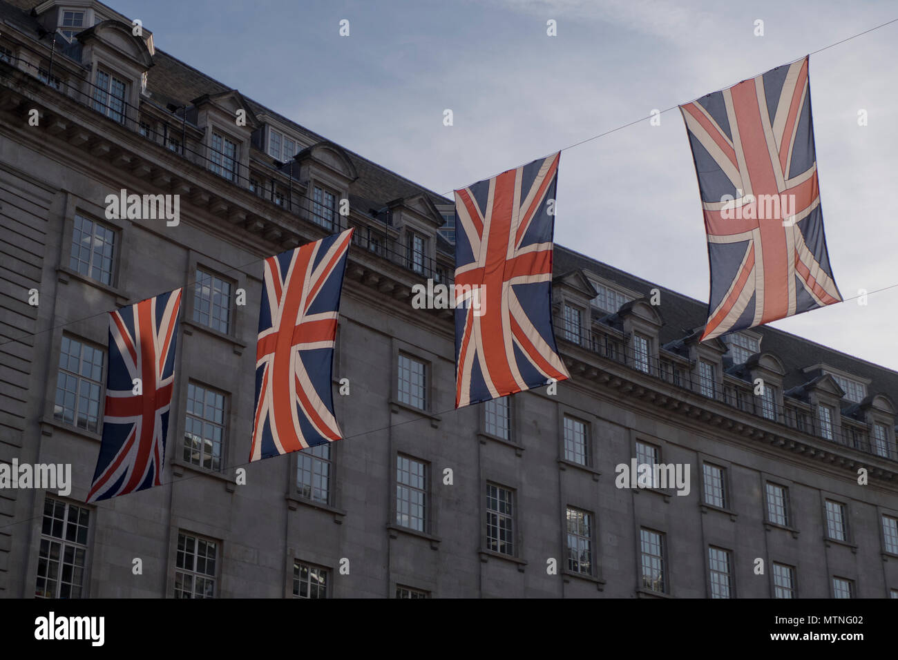 Union Jack British flags hanging over Regent's Street in London,England ...