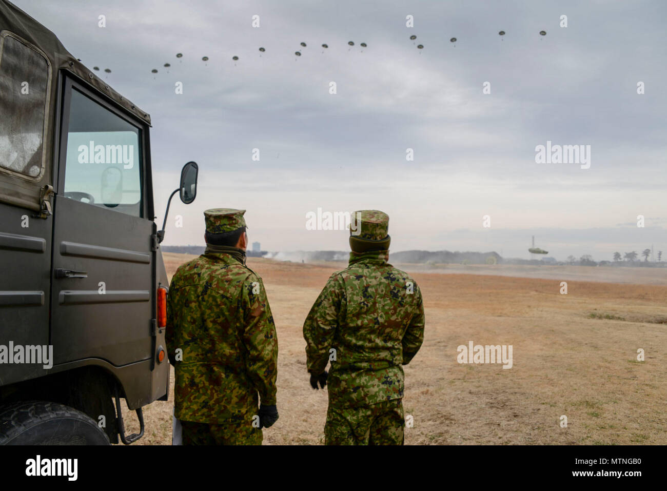 JGSDF Soldiers participate in airborne operations during an annual jump ...