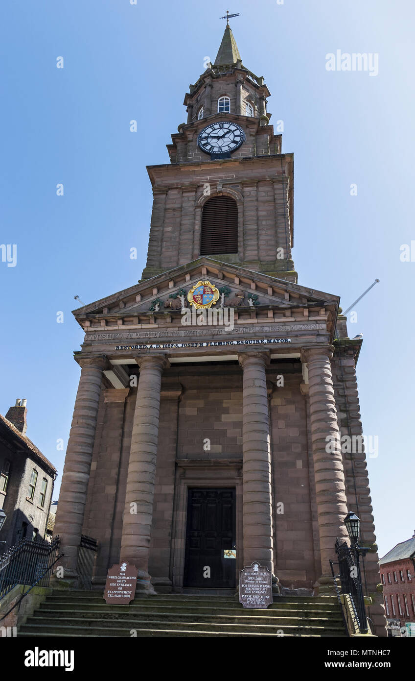 The grade 1 listed town hall at Berwick upon Tweed with Tuscan portico ...