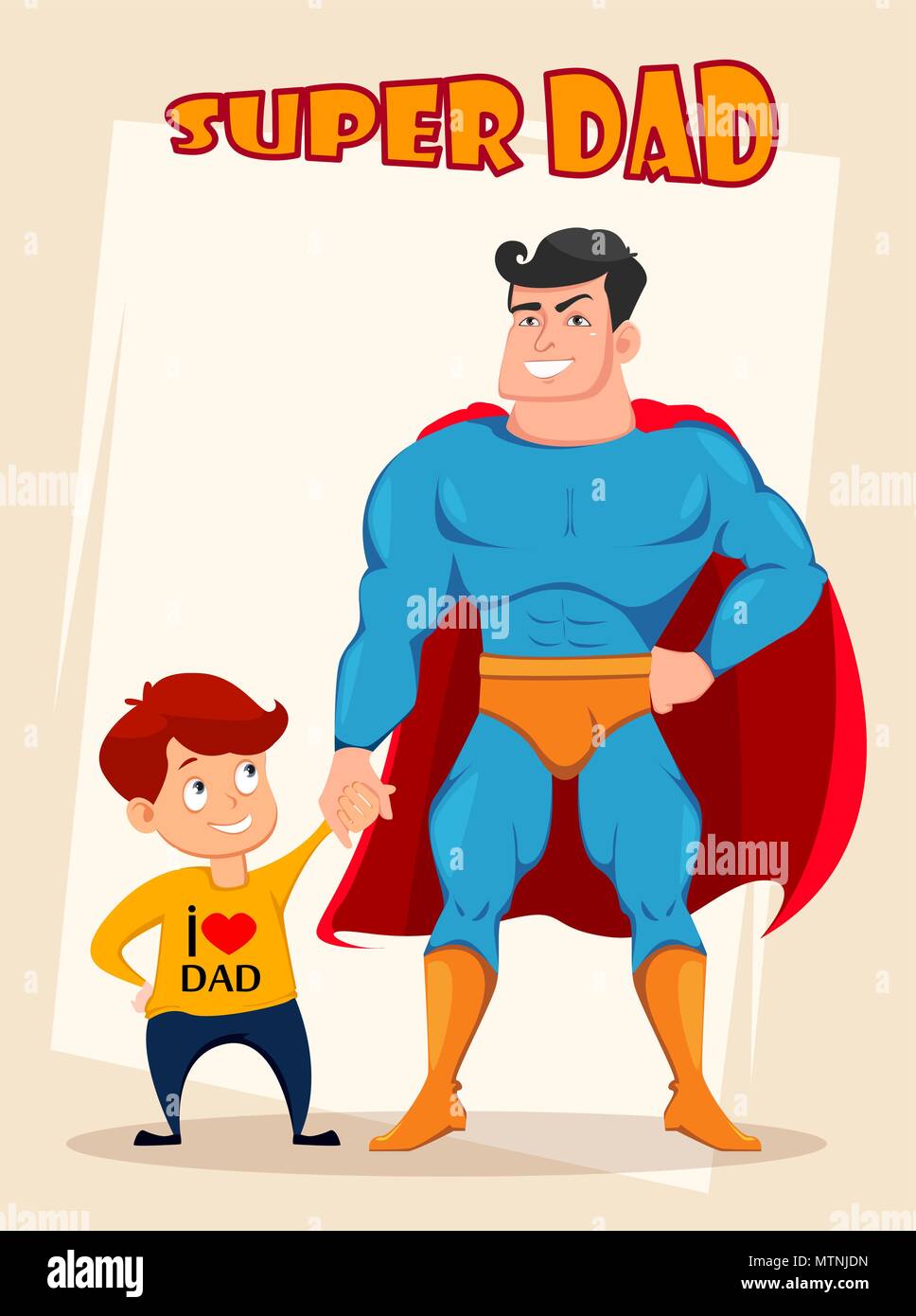 Happy Fathers Day greeting card, flyer, poster or banner. Cheerful son ...