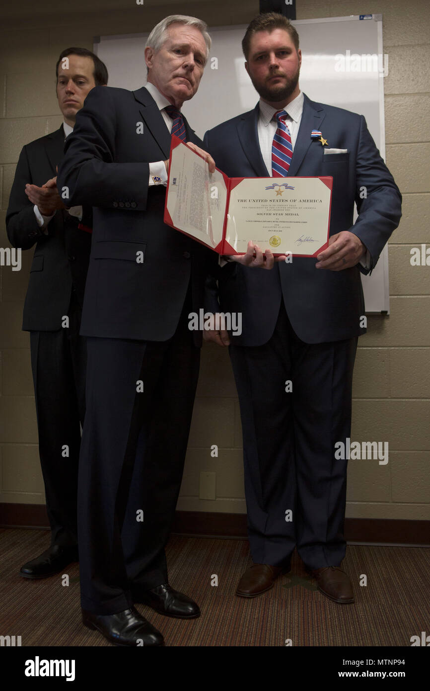 The Secretary of the Navy, Ray Mabus, presents the Silver Star to Sgt ...
