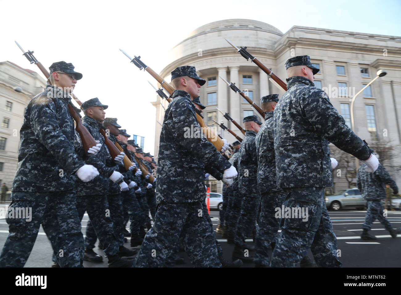 U.S. Navy Presidential Escort Ceremonial Guards march by Freedom Plaza ...