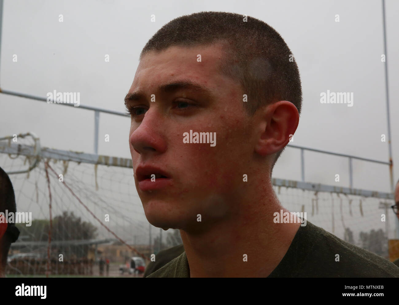 A recruit from Bravo Company, 1st Recruit Training Battalion, waits to ...