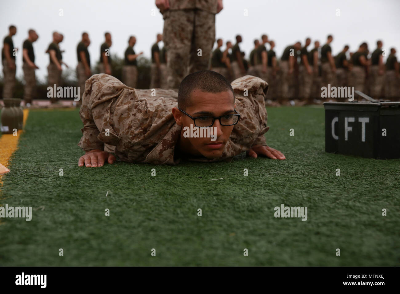 A recruit from Bravo Company, 1st Recruit Training Battalion, prepares ...