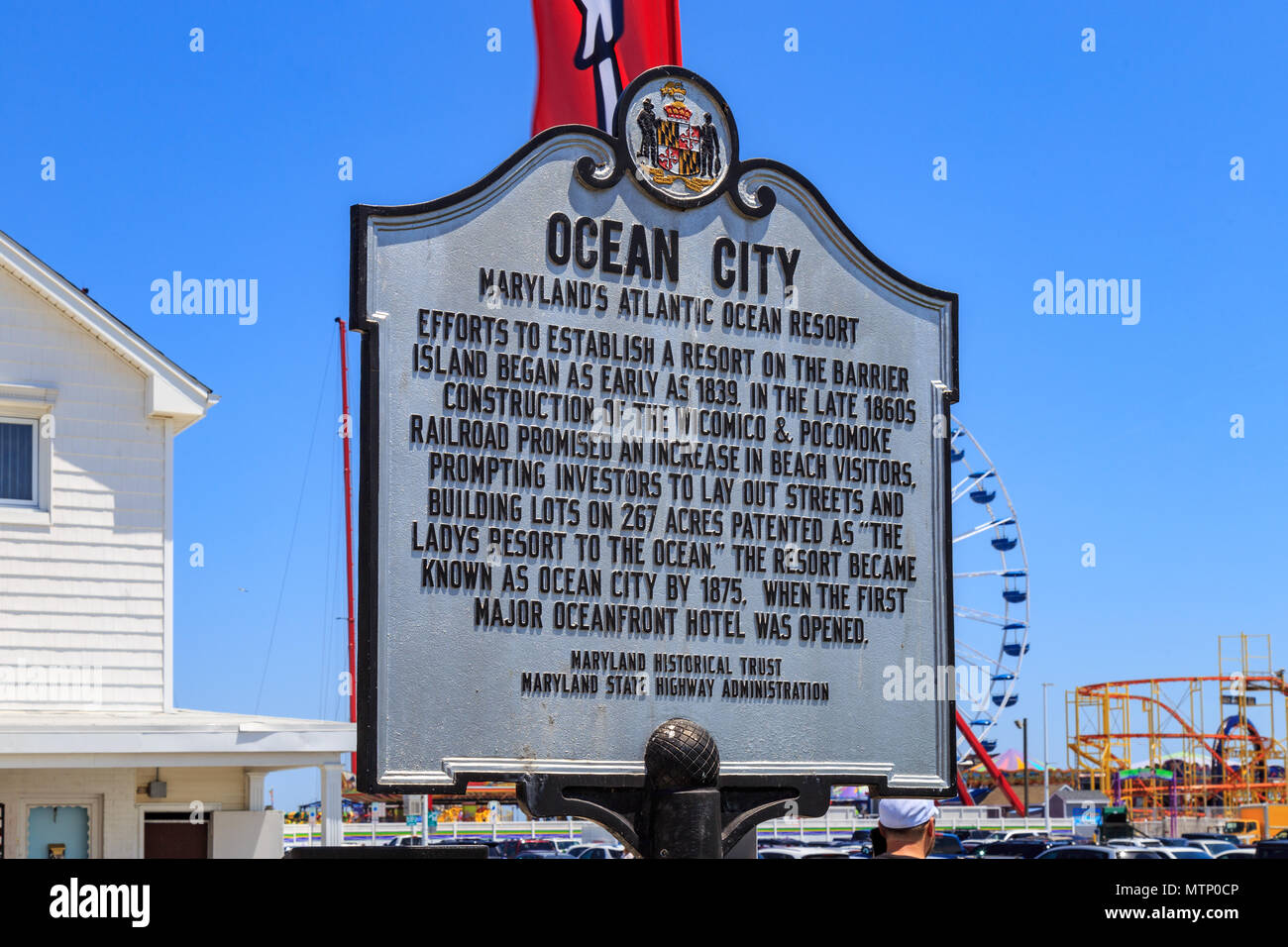 Ocean City, MD, USA - May 26, 2018: A historic marker sign of the Town ...