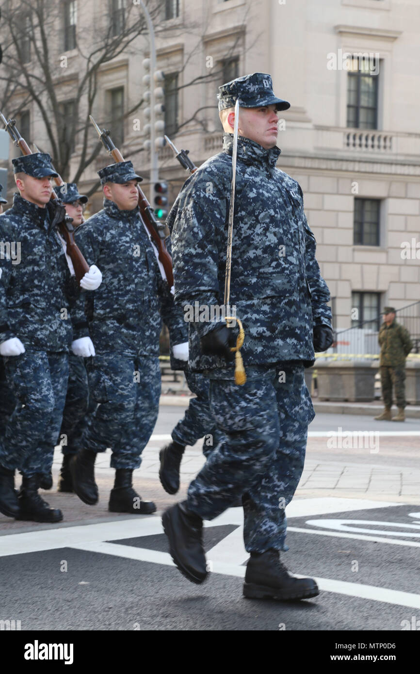 U.S. Navy Presidential Escort Ceremonial Guard Platoon marches by ...