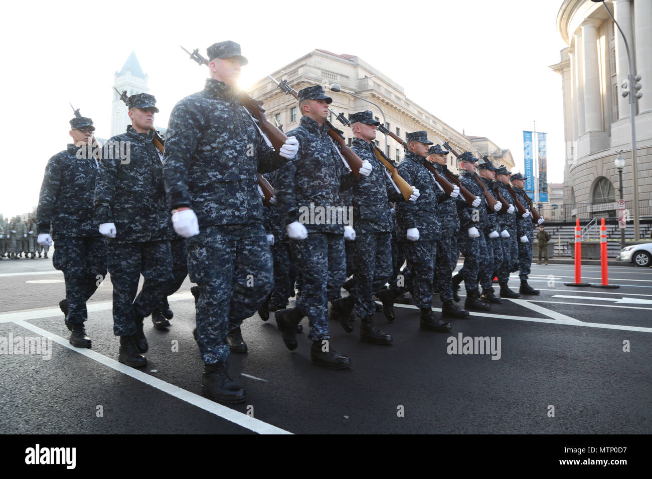 U.S. Navy Presidential Escort Ceremonial Guard Platoon marches by ...