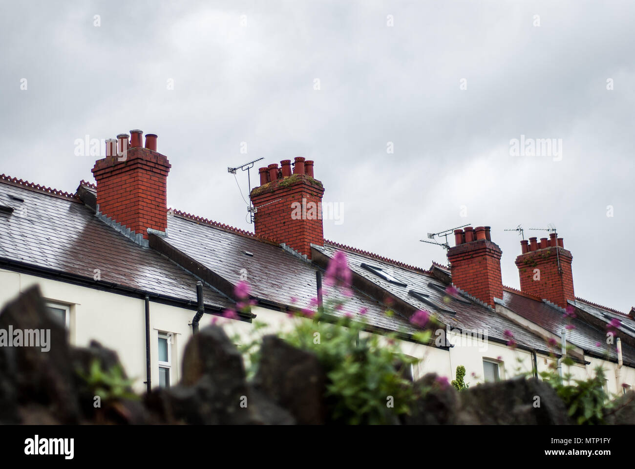 Urban UK red Brick Chimney Roof Top Stock Photo - Alamy