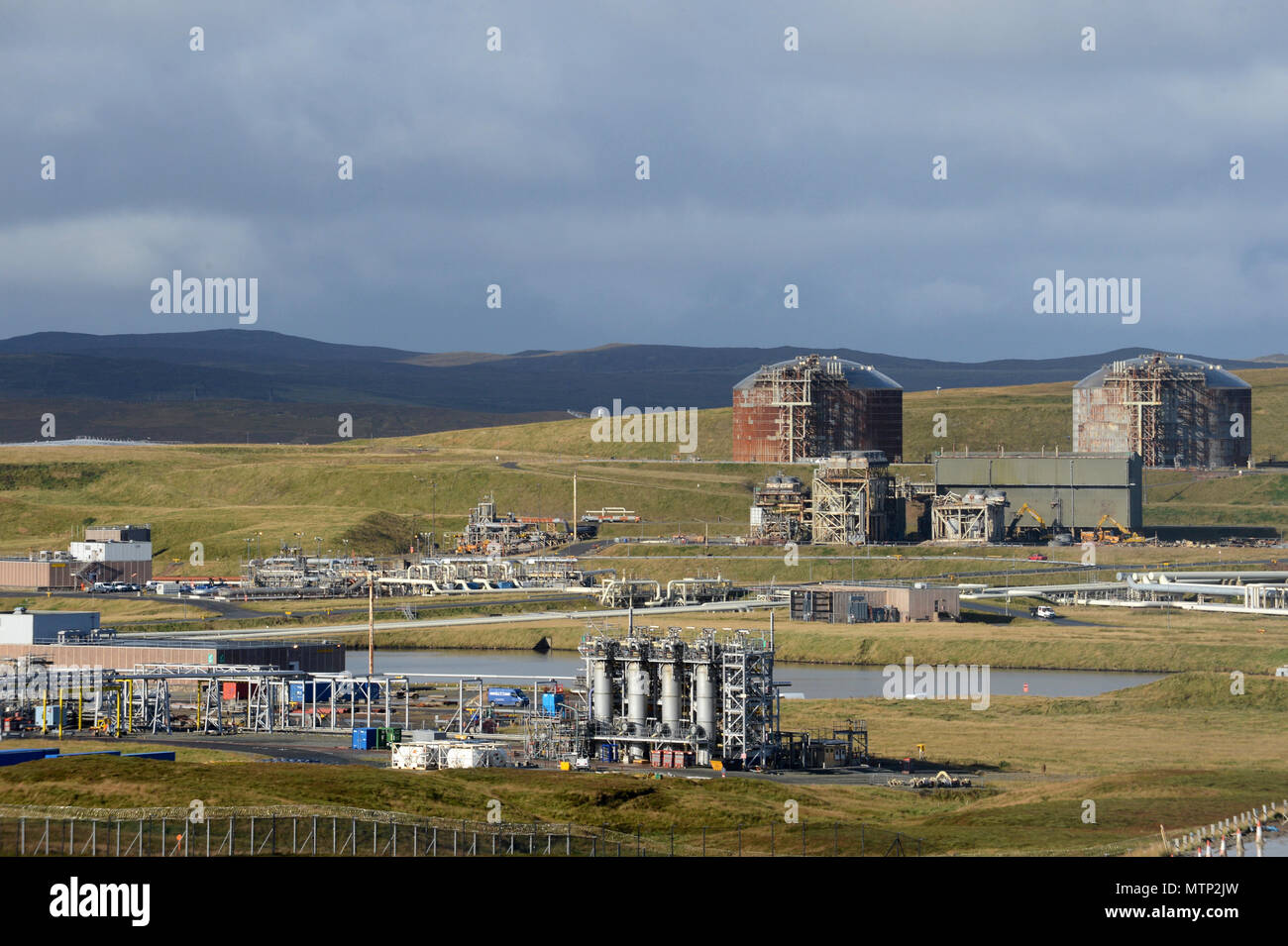 Sullom Voe Oil Terminal in the Shetland island with tanker arriving at ...