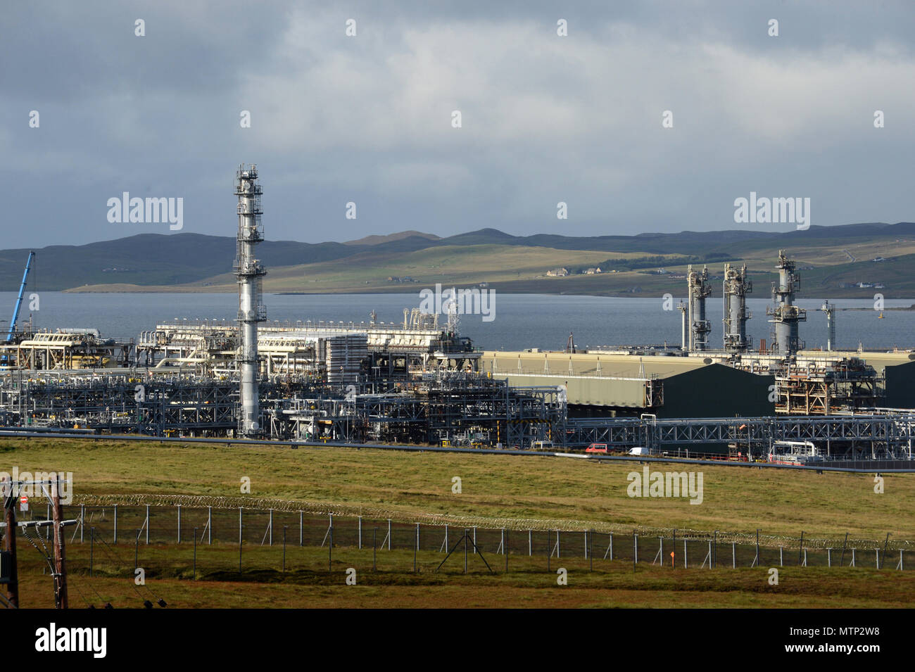 Sullom Voe Oil Terminal in the Shetland island with tanker arriving at ...