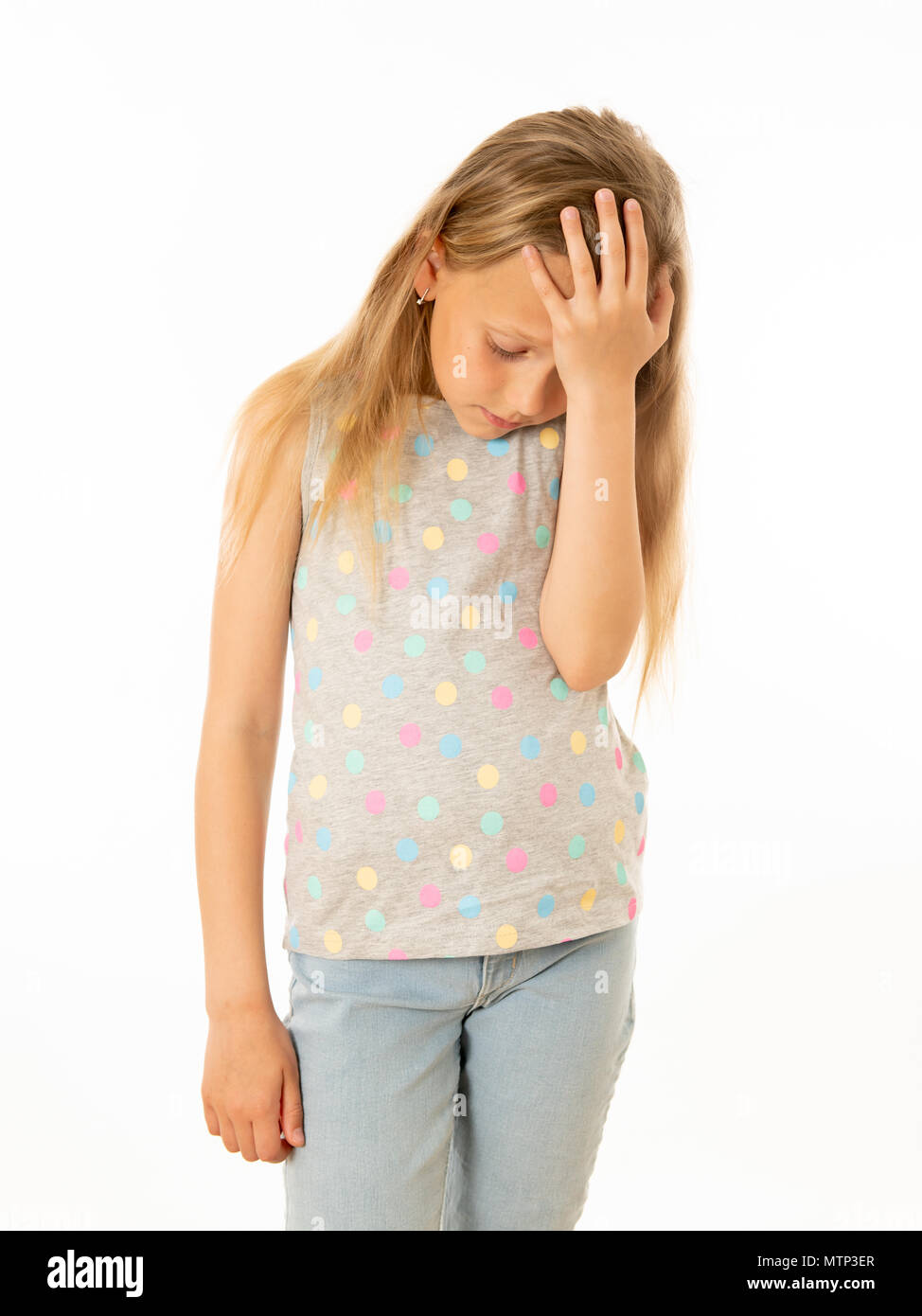 Portrait of a pretty bullied, depressed, alone, tired, stressed young ...