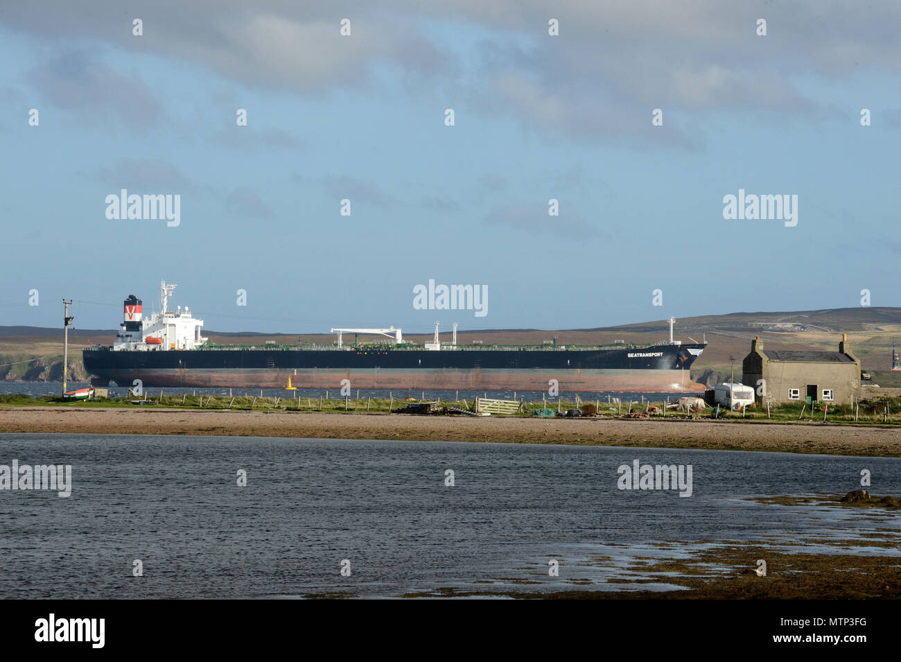 Sullom Voe Oil Terminal in the Shetland island with tanker arriving at ...