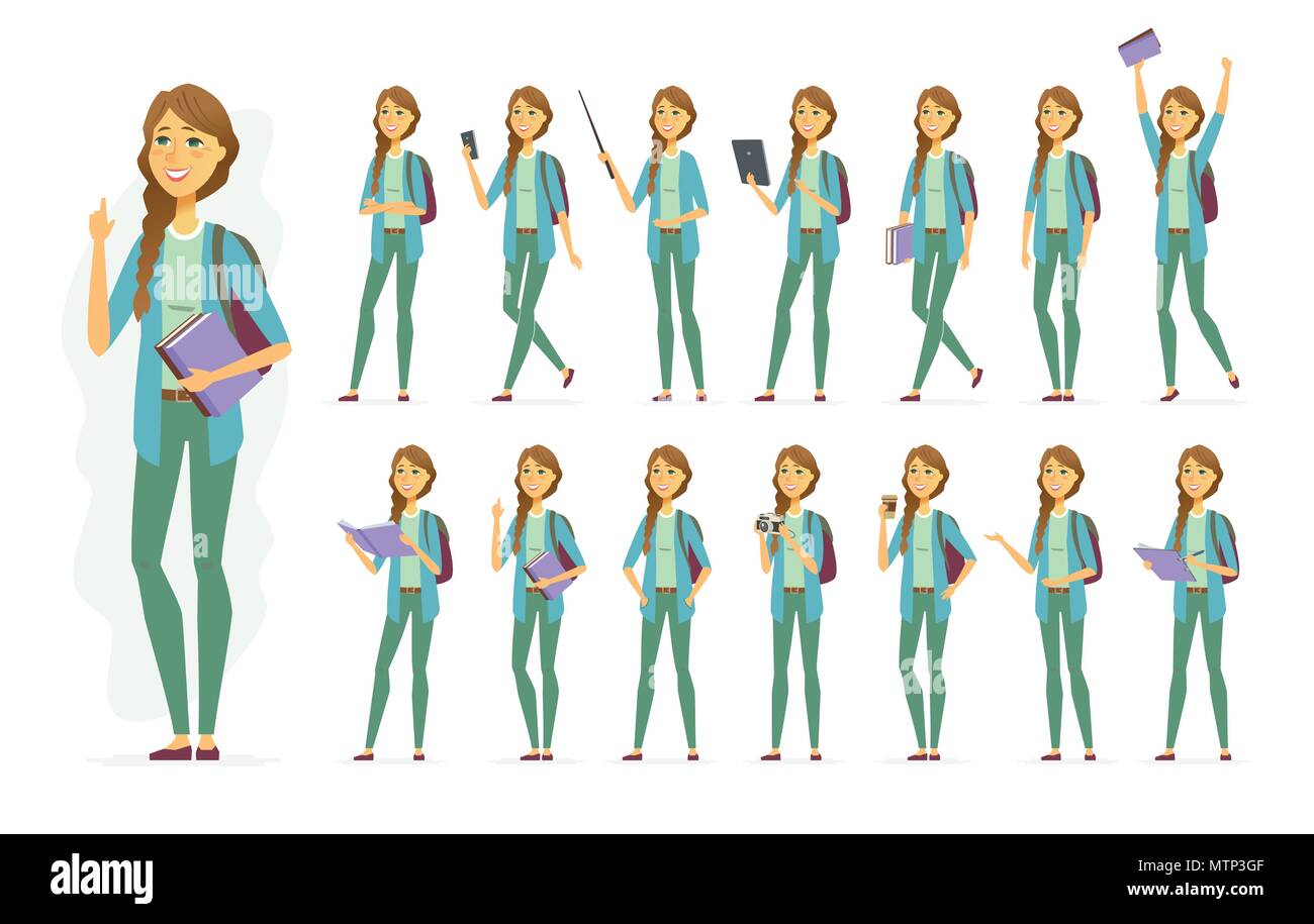 Female student - vector cartoon people character set Stock Vector Image ...