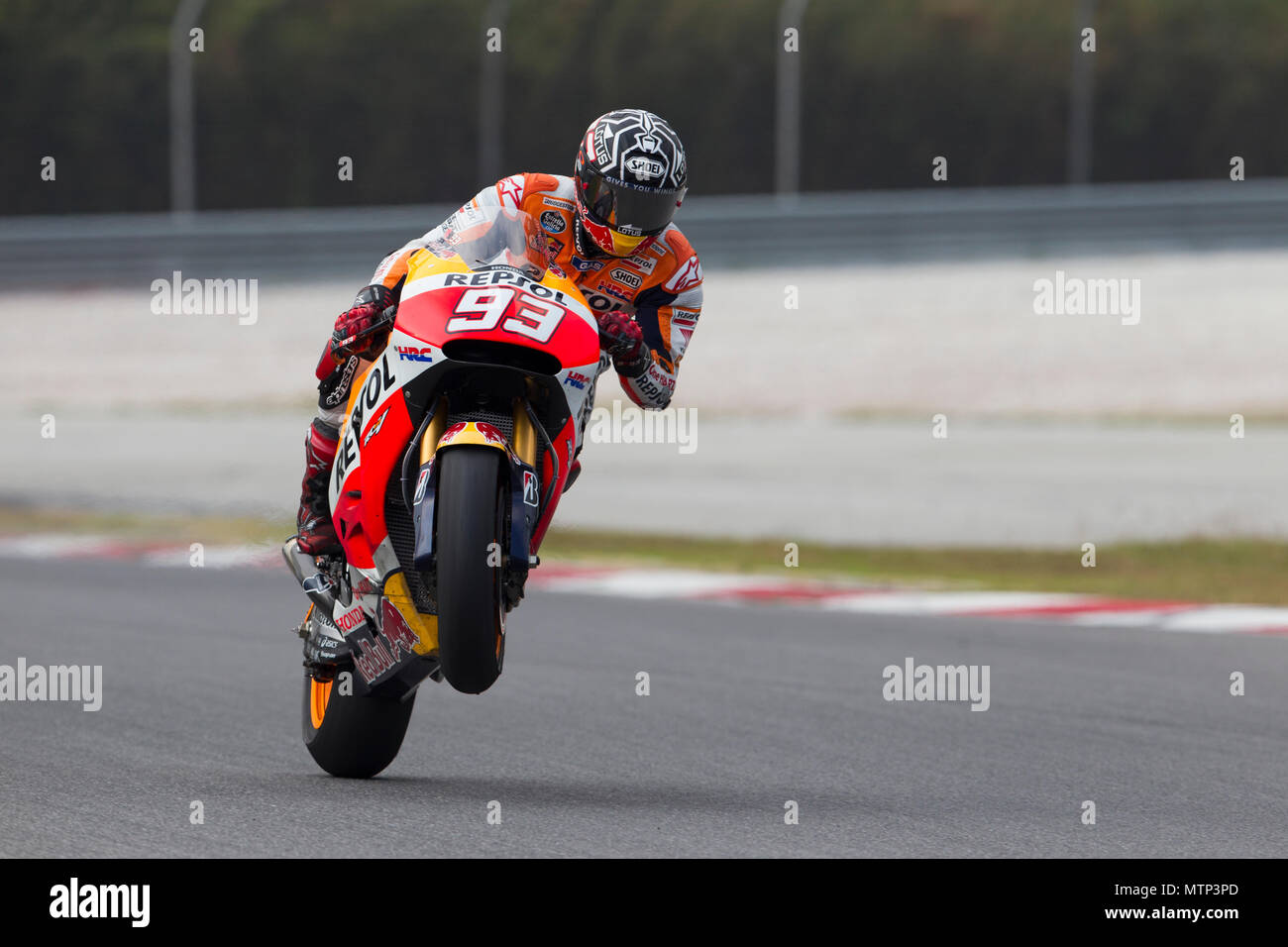 Spain's Marc Marquez astride his Repsol Honda RCV factory bike at the ...