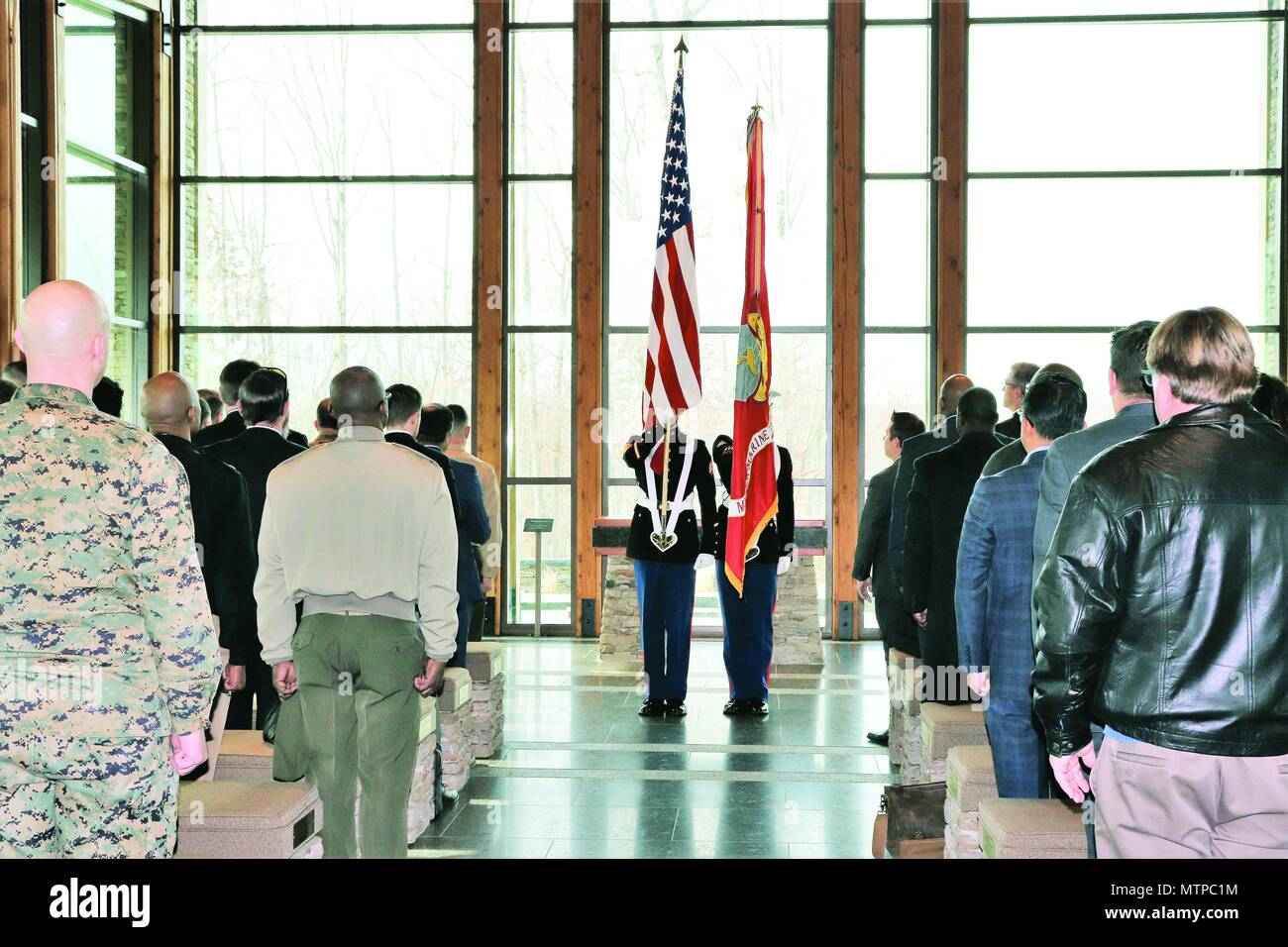 Marines from the Marine Corps Base Quantico Color Guard present the ...
