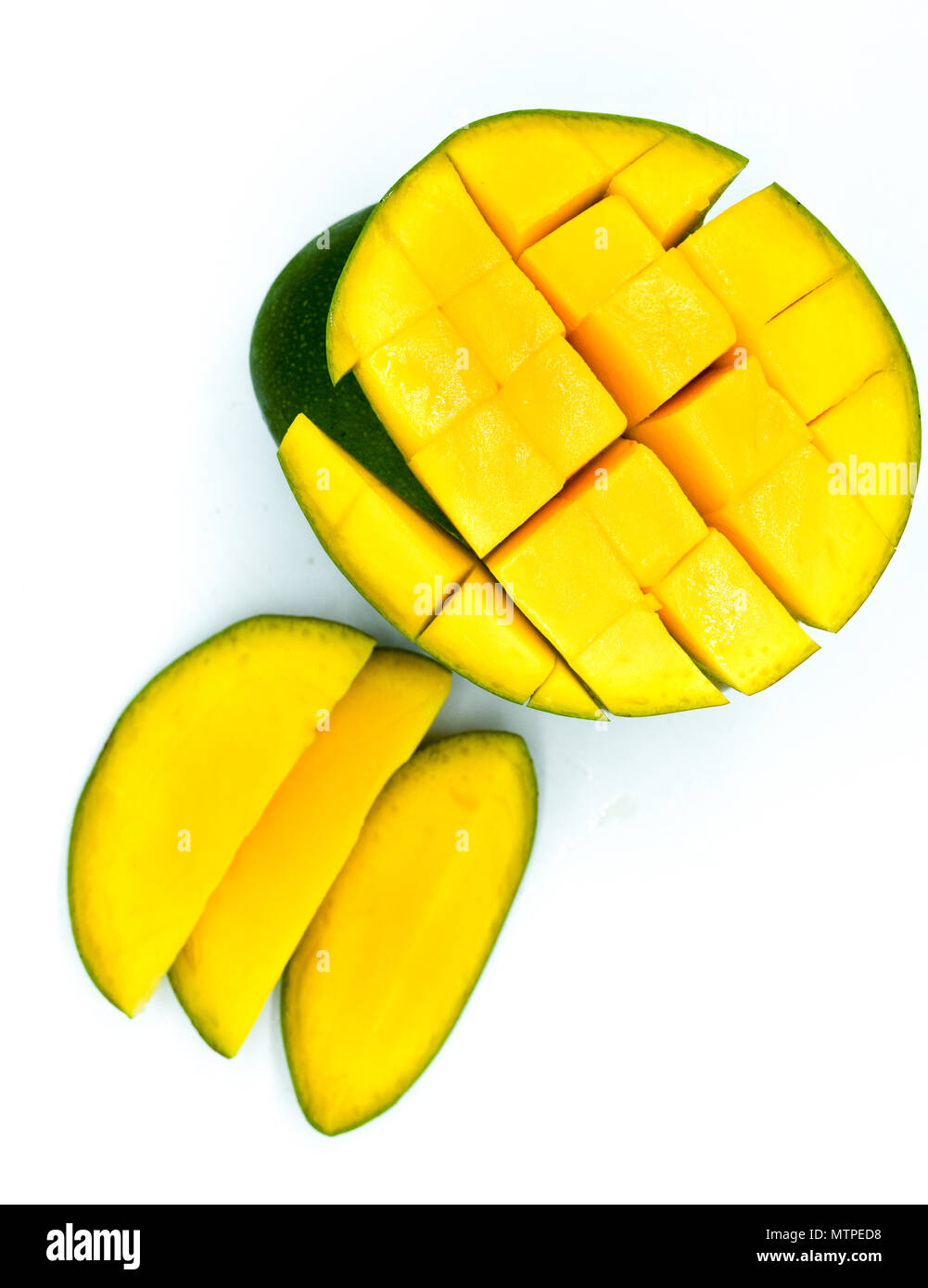 mango slices, cutted mango fruit isolated on white background Stock ...