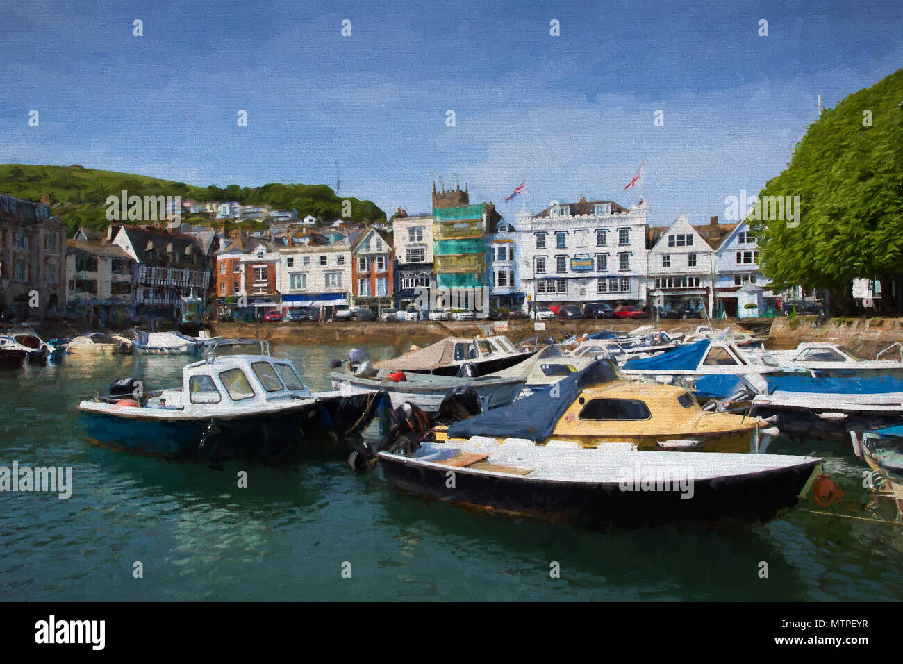 Dartmouth Devon illustration like oil painting of historic town Stock ...