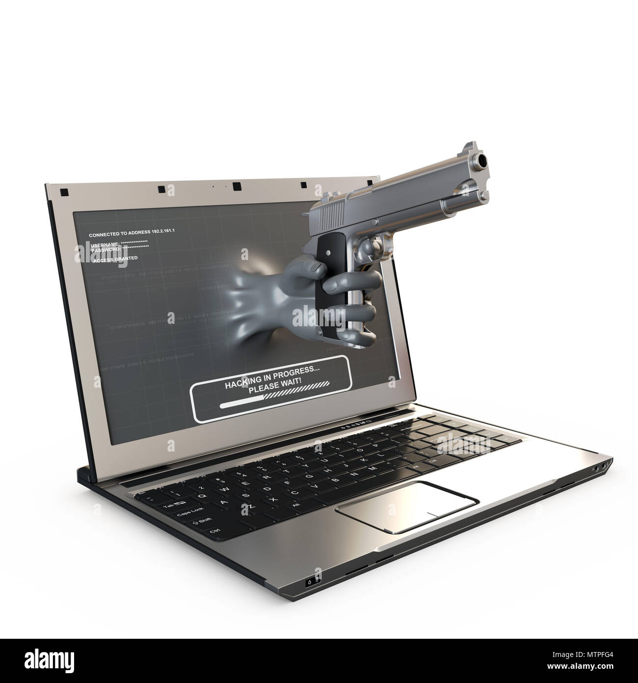 hand with gun popping out from a computer screen Stock Photo - Alamy