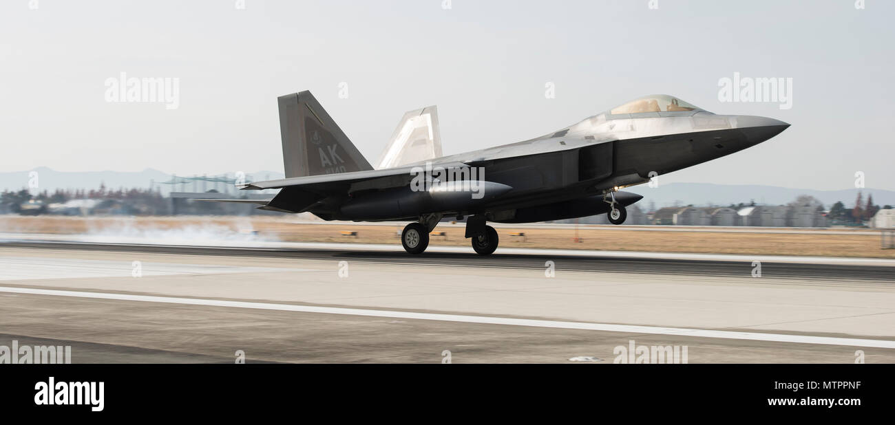A F-22 Raptor taxis at Gwangju Air Base, Republic of Korea, Dec.02 ...