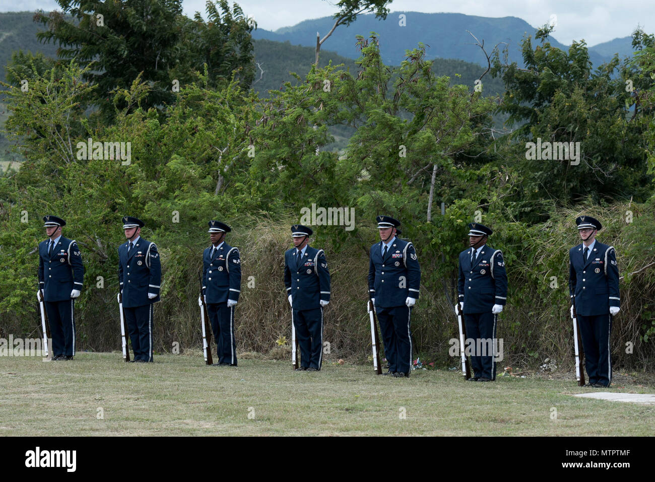U.S. Air Force riflemen render a Three Volley Salute, also known as a ...