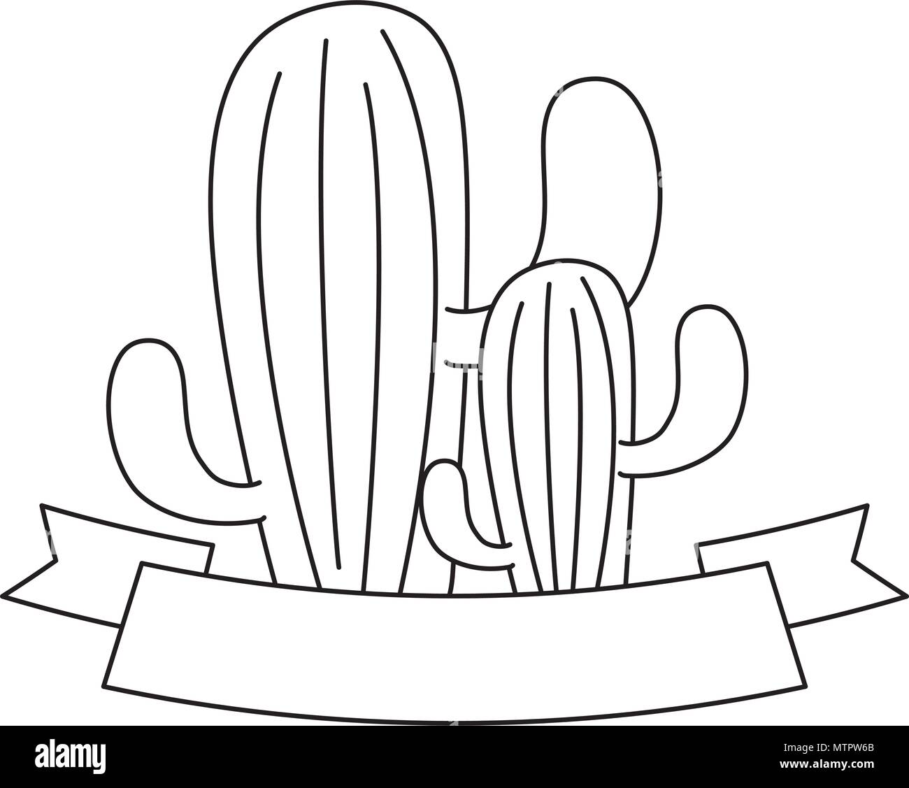 decorative ribbon with cactus over white background, vector ...