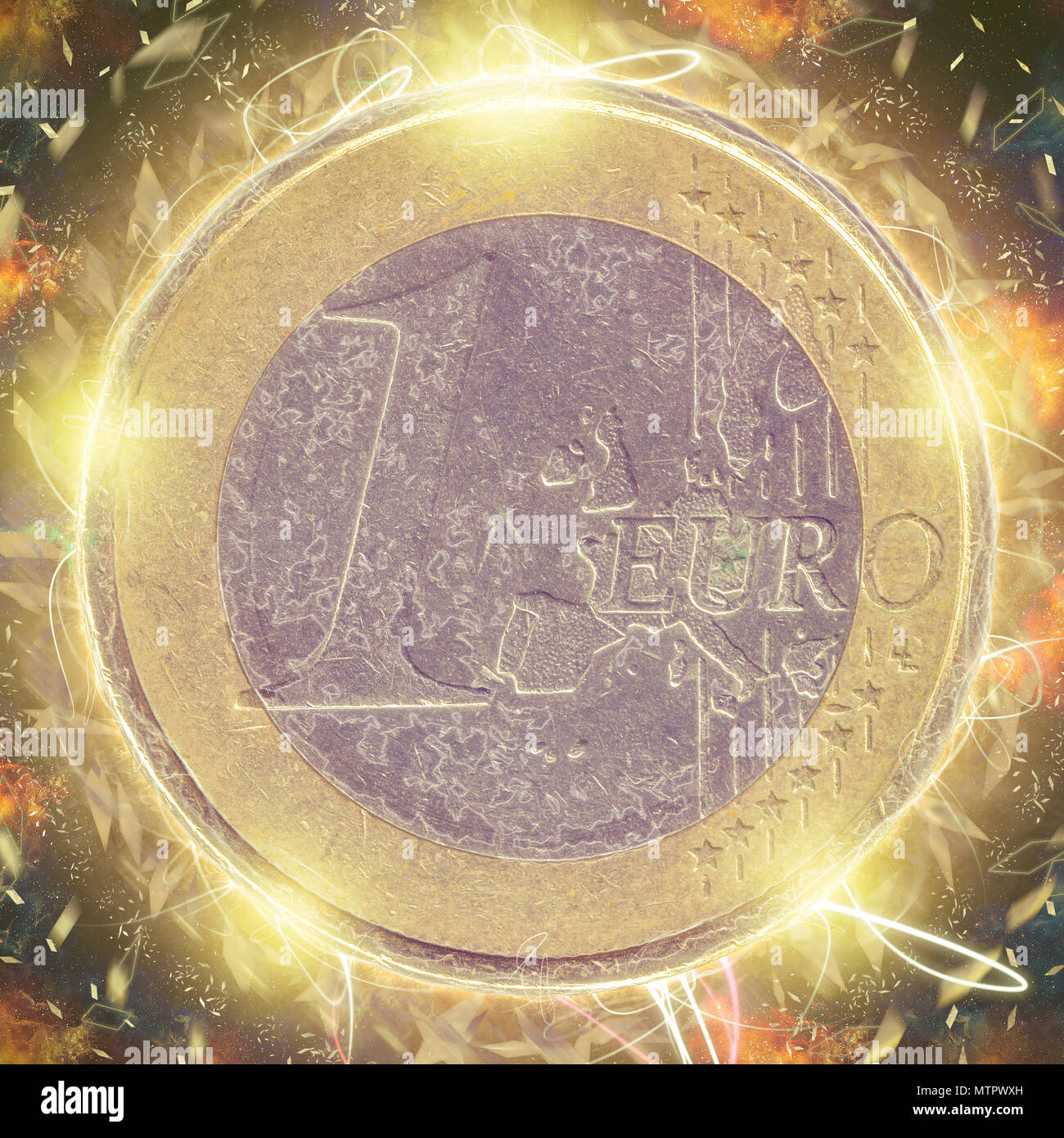 Digitally enhanced image of a Gold and silver One Euro coin Stock Photo ...
