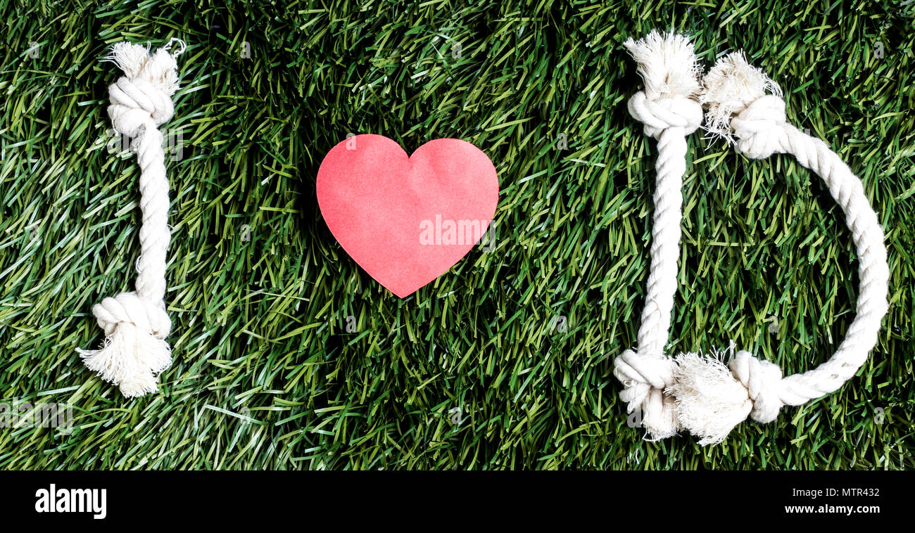 I love D transcription made from ropes on grass background Stock Photo ...