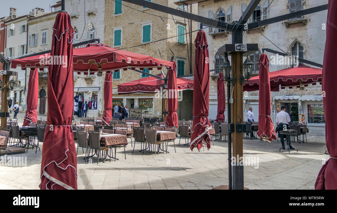 Porec, Istria, Croatia, April 2018 - An empty restaurant terrace ...