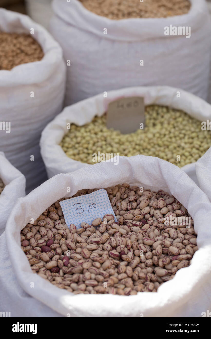 Close up of bags of beans Stock Photo - Alamy