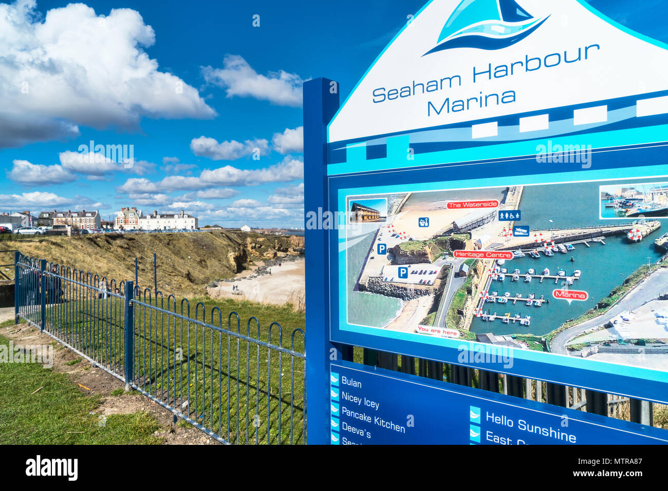 Seaham marina, harbour, sign, Cleveland, County Durham, England, UK ...