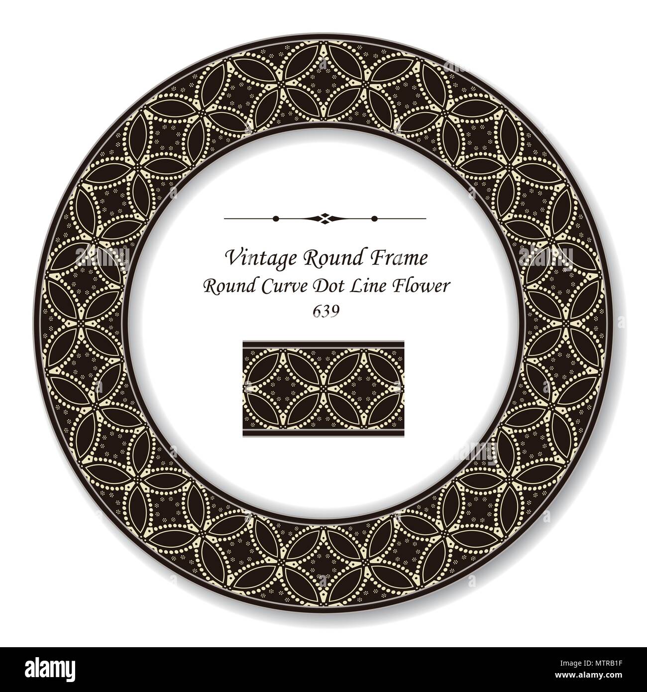 Vintage Round Retro Frame curve cross dot line flower, antique style ...