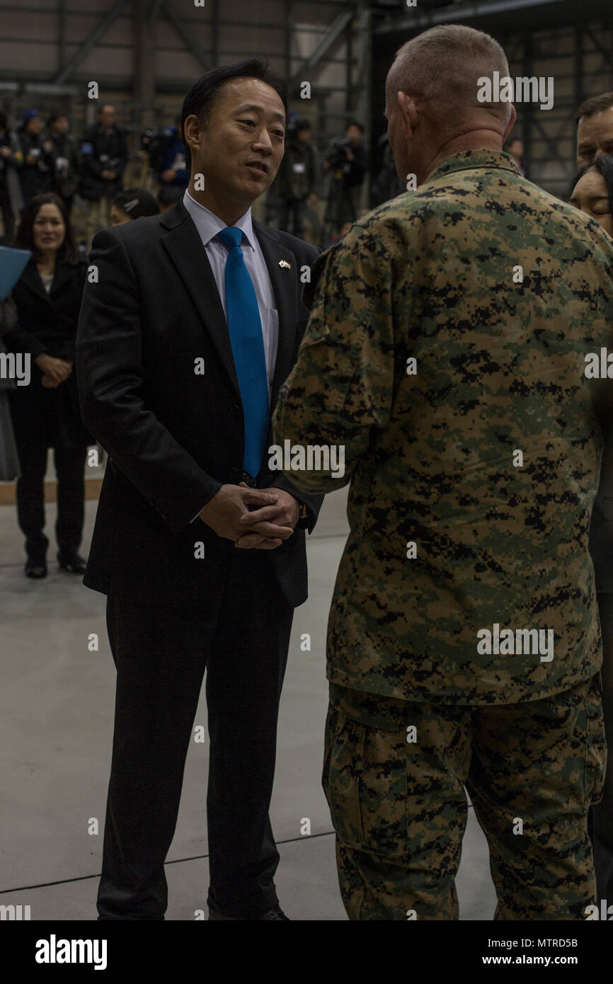 Yoshihiko Fukuda, mayor of Iwakuni City, speaks with U.S. Marine Corps ...