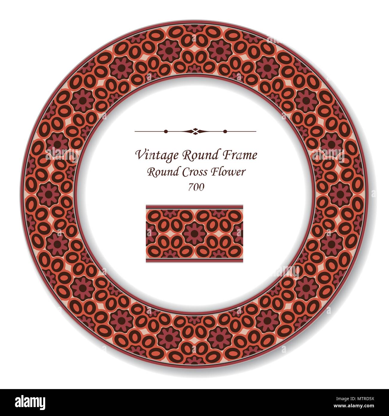 Vintage Round Retro Frame red cross flower, antique style template ...