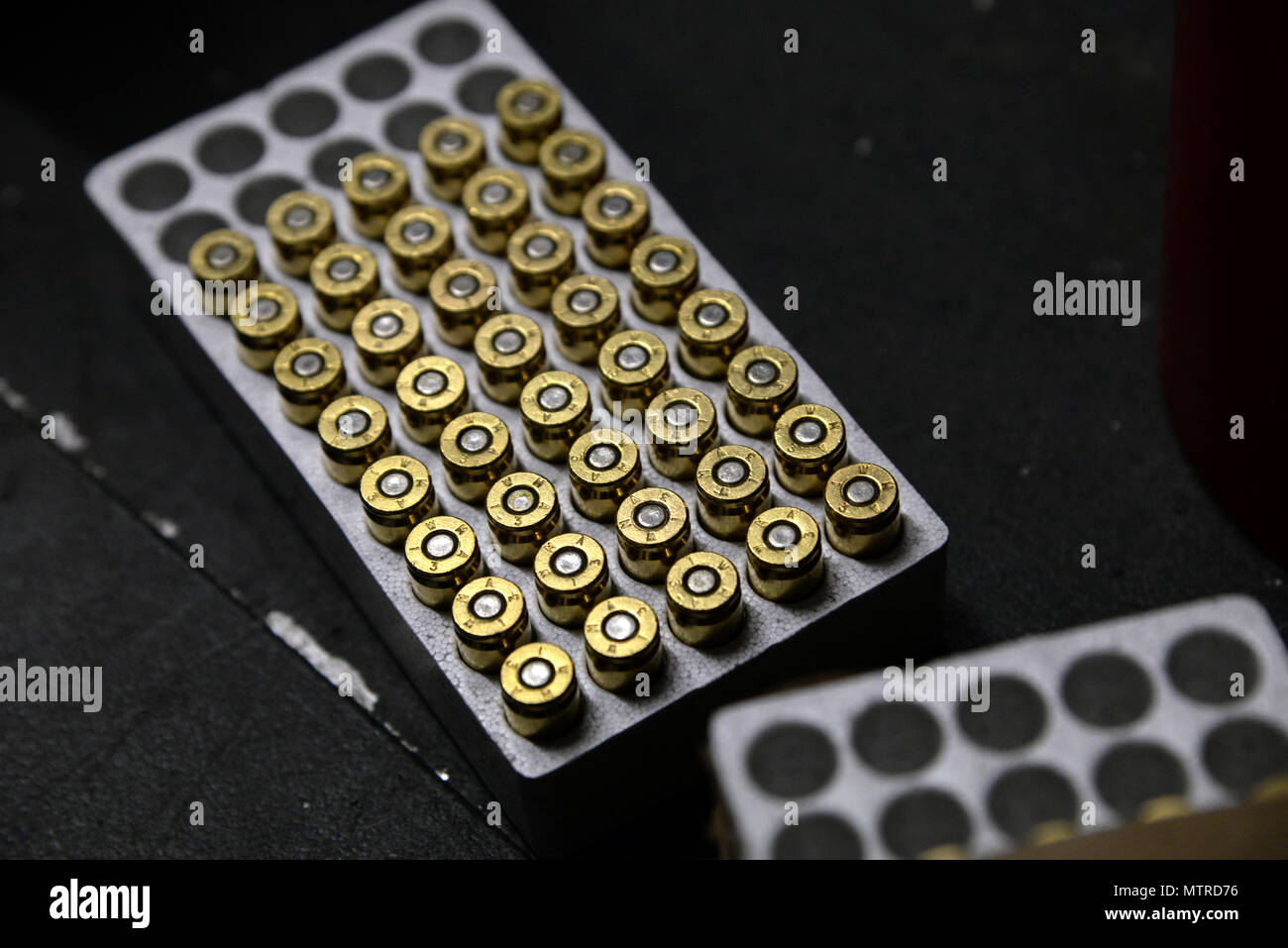 Ammunition rests on a table at the Combat Arms Training and Maintenance ...
