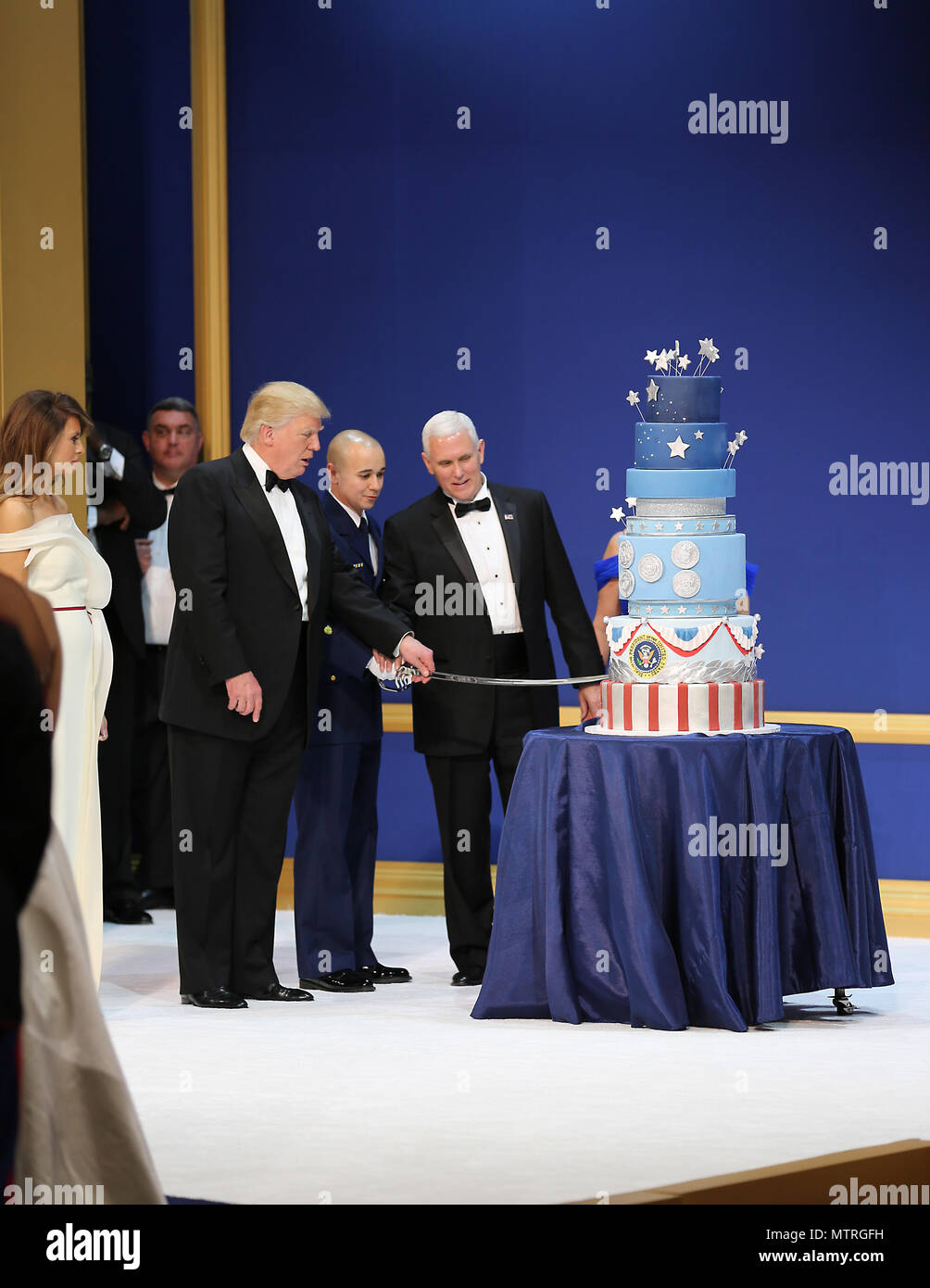 President Donald J. Trump and Vice President Michael R. Pence cut the ...