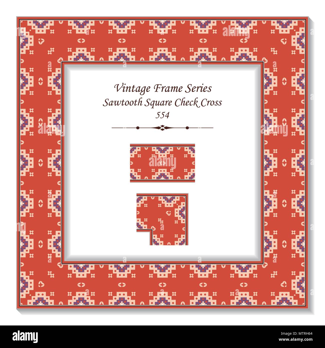 Vintage square 3D frame sawtooth square check cross dot, retro style ...
