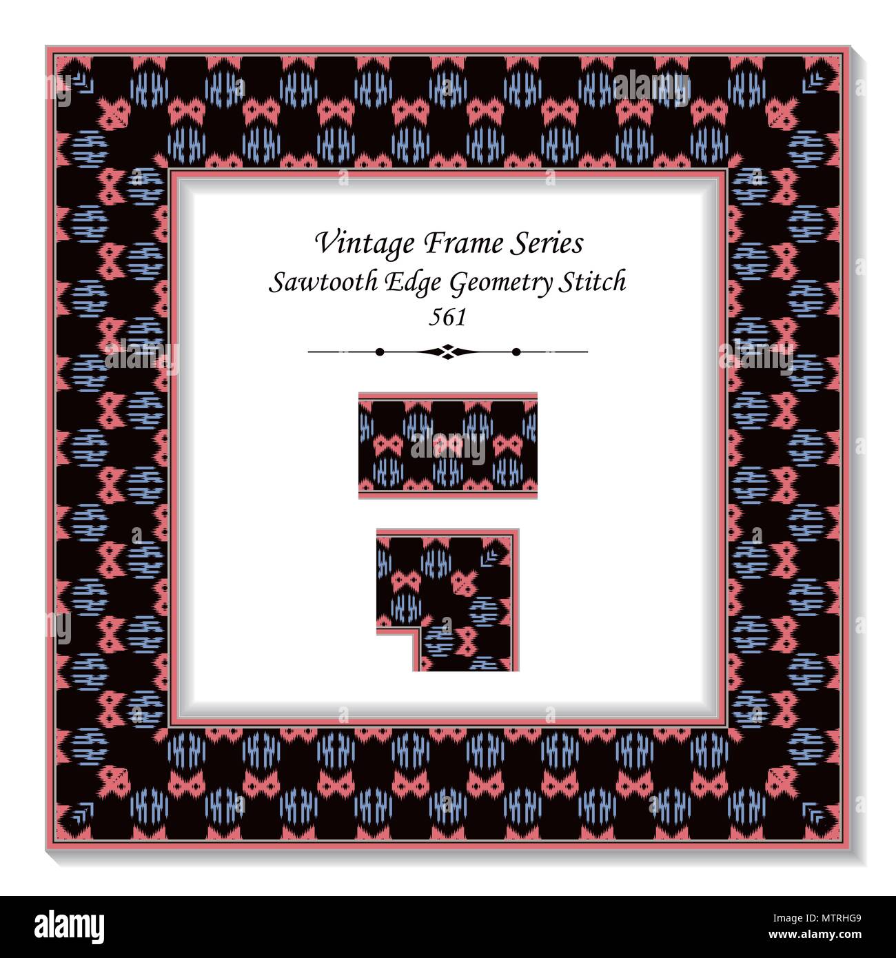 Vintage square 3D frame sawtooth edge aboriginal geometry stitch, retro ...