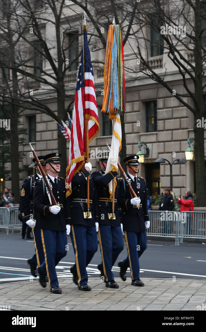 The U.S. Army Color Guard marches by Freedom Plaza along Pennsylvania ...