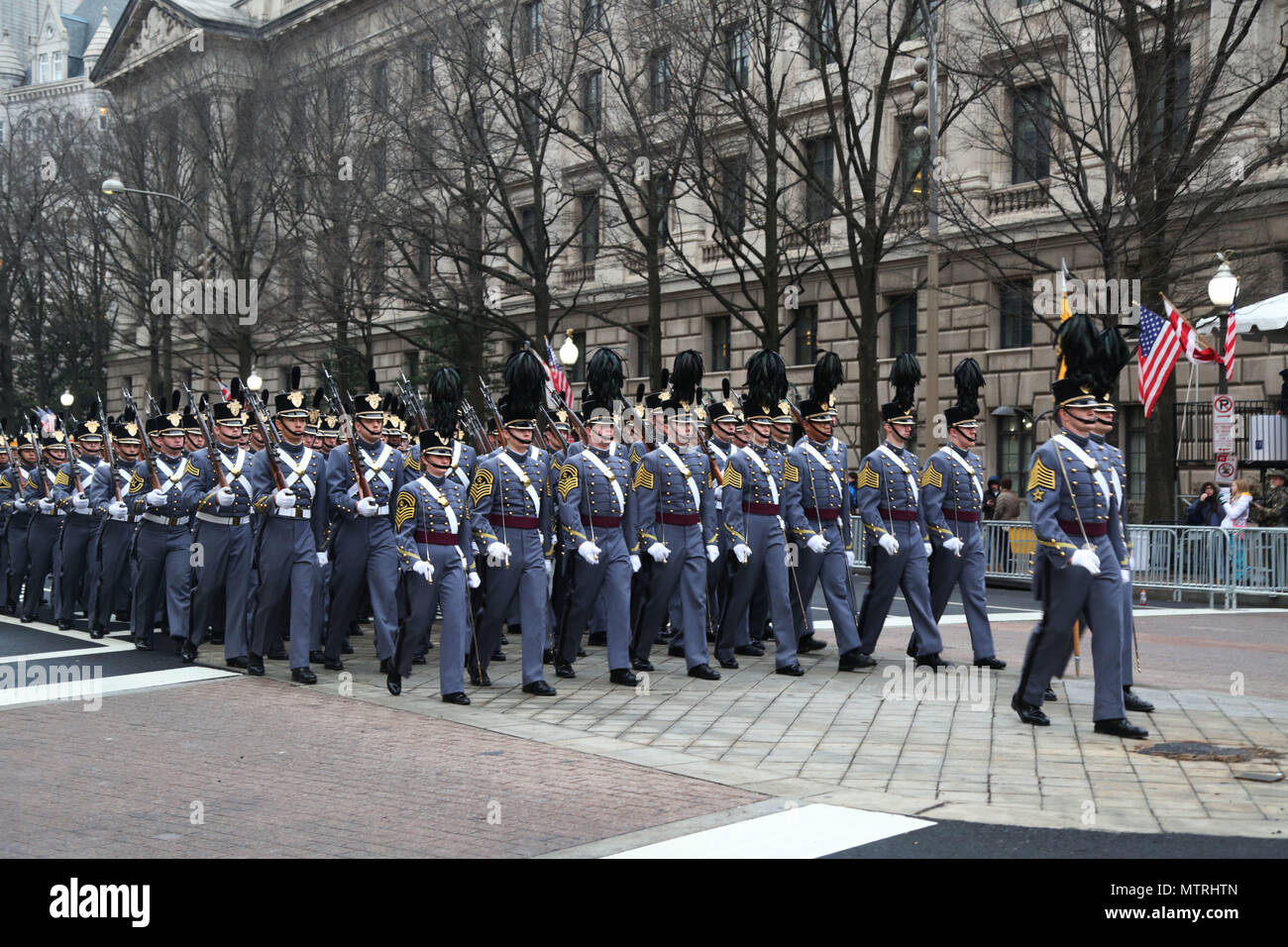 Members of the U.S. Military Academy West Point march by Freedom Plaza ...