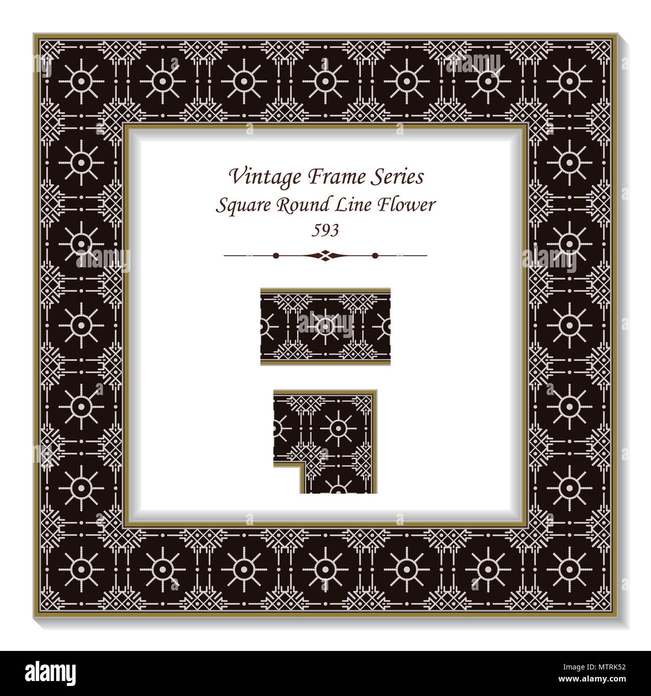 Vintage square 3D frame round square round line flower, retro style ...