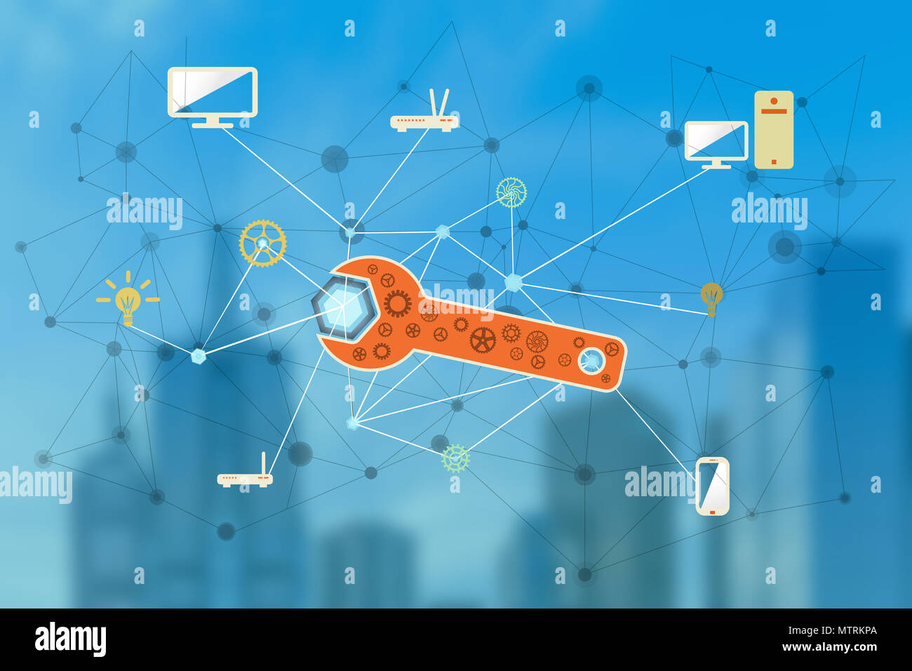 Telecommunications and computer networks repair conceptual illustration ...