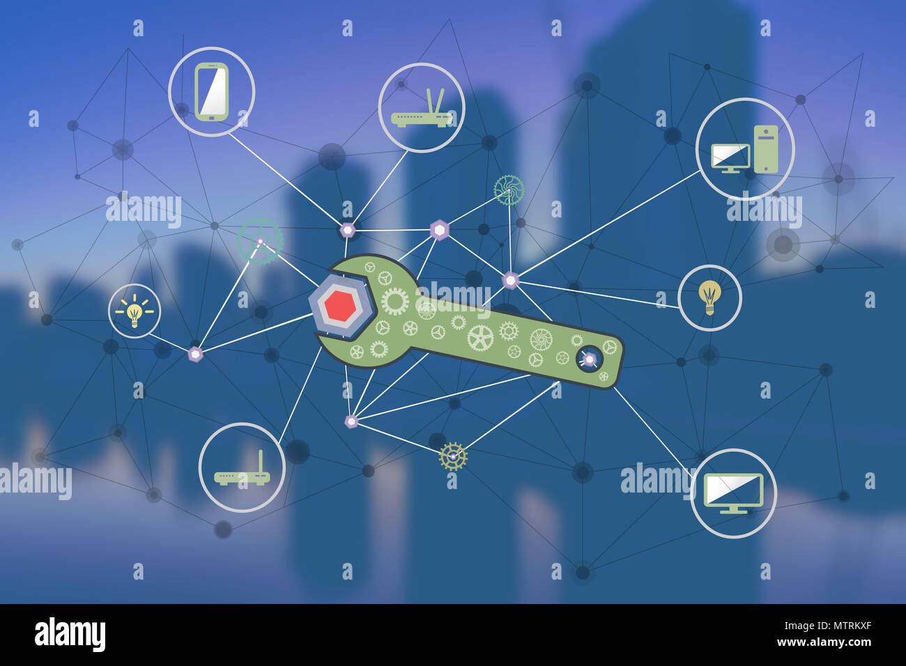 Repairing communications and networks conceptual illustration Stock ...