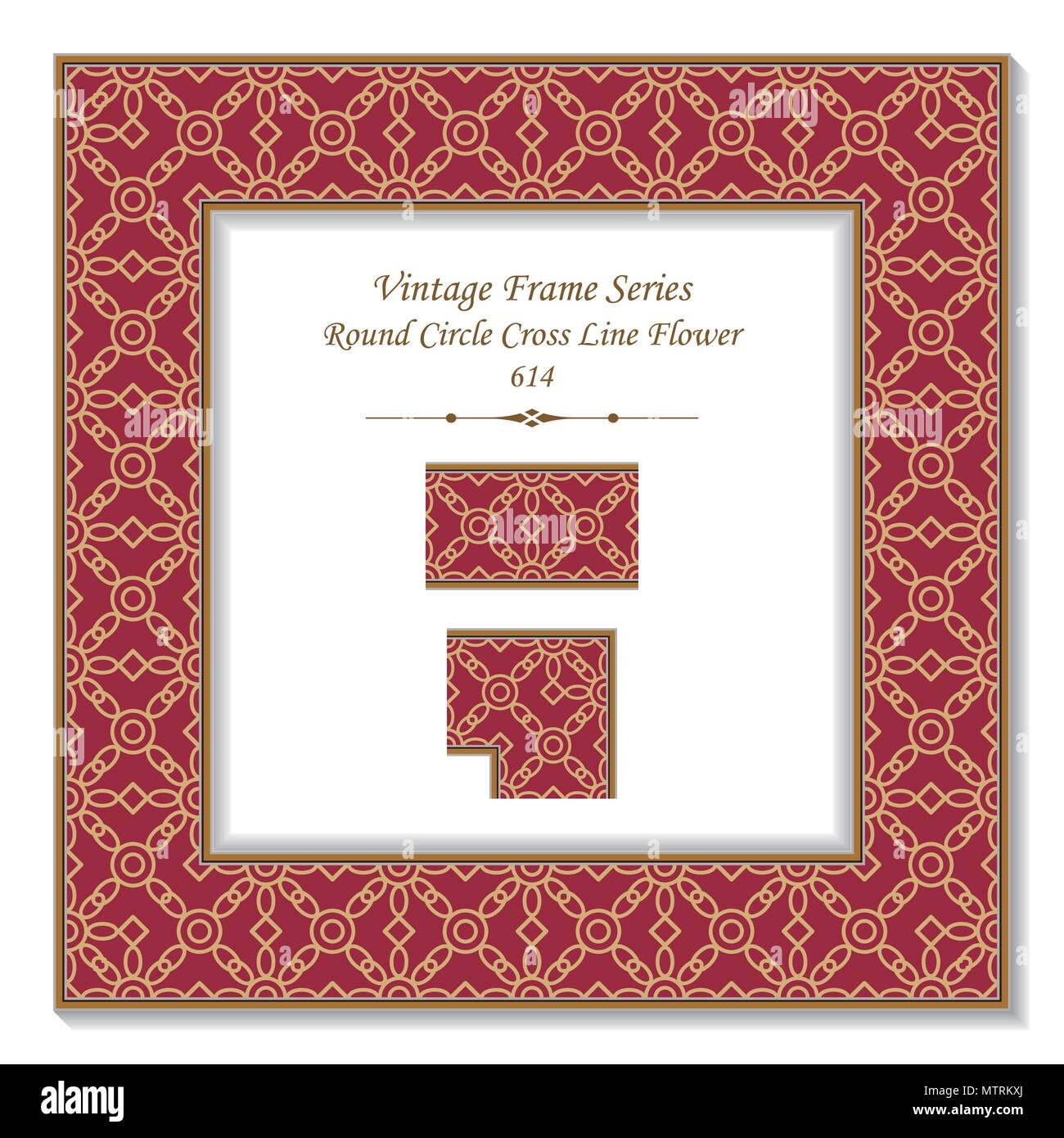 Vintage square 3D frame round circle cross line flower, retro style ...